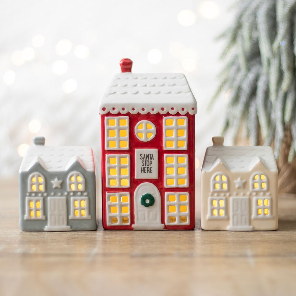 Set of 3 Christmas Village Ceramic Light Up Houses with LED – The ...