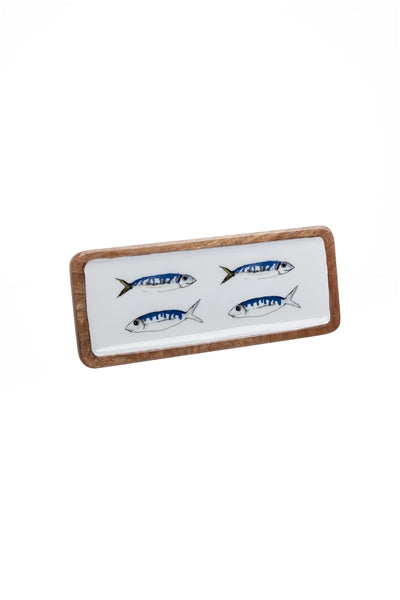 Blue & White Mackerel Design Wood & Melamine Platter by Shoeless Joe ...