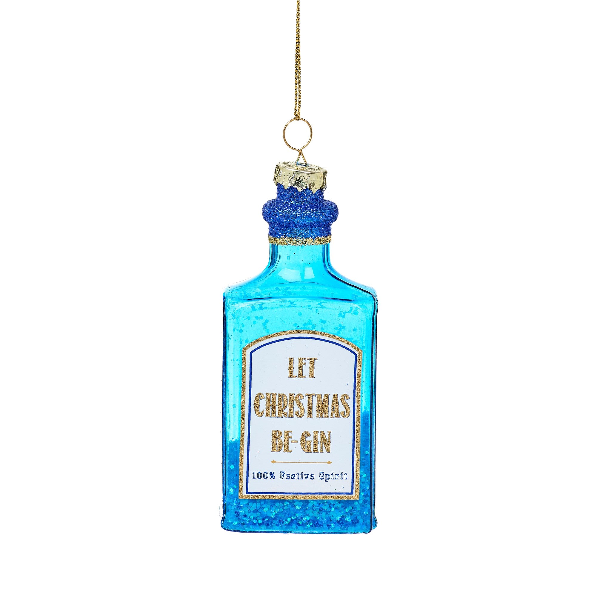 Let Christmas Be Gin Large Blue Sparking Gin Bottle Glass Tree Bauble ...