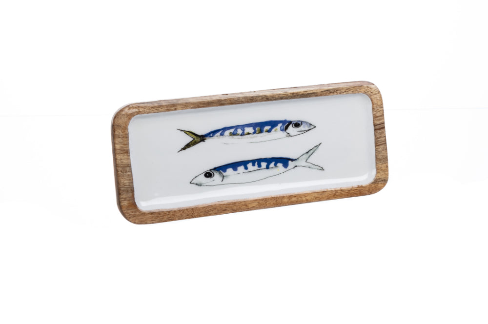 Blue & White Mackerel Design Wood & Melamine Platter 25cm by Shoeless ...
